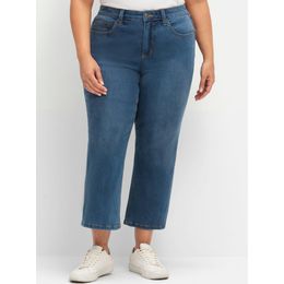 Bootcut-Jeans sheego, Damen, Gr. 44, Normalgr&ouml;&szlig;en, blau (blau denim), 96% Baumwolle, 4% Elasthan, unifarben, 7/8-L&auml;nge, Jeans Bootcut-Jeans