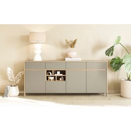 Sideboard Home Affaire "Stranda, moderner Schrank, Kommode im Scandi-Style, 198 cm breit", eukalyptus skandi, B:193cm H:85cm T:39cm, FSC-zertifizierter Holzwerkstoff, Sideboards, Sideboard, elegante Rahmenoptik, ausreichend Stauraum, vielseitig einsetzbar