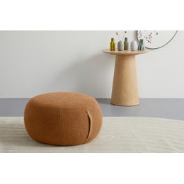Hocker s.Oliver "Finnian, moderner Designhocker mit Lederriemen, softes Design", zimt, B:65cm H:35cm T:65cm, 93% Polyester, 6%Acryl, 1%Baumwolle, Hocker, Hocker, hochwertig, zum Wohlf&uuml;hlen in Luxus-Microfaser/Struktur oder in Boucl&eacute;