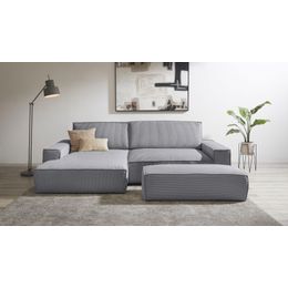 Polsterecke Home Affaire "SHERWOOD XXL tief, L-Form, Schlaffunktion, Bigsofa, Cord, Leinenoptik", grau (dunkelgrau), B:284cm H:90cm T:135cm, 100% Polyester, Sofas, Polsterecke, stellbar zum Schlafsofa (Krokodilverbinder), Cord, Leinenoptik