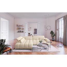 Ecksofa COTTA "Orion L-Form", ivory, B:310cm H:70cm T:225cm, 100% Polyester, Sofas, Ecksofa, mit Kopfteilverstellung & 5 Nierenkissen