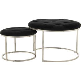 Polstergarnitur Kayoom "Hocker Becky 825 2er-Set, runde Form, angesagter Retro-Stil", schwarz (schwarz, silber, silber), B:60cm H:41cm T:60cm, Stoffbezug: 50% Polyester 50% Polyurethan / Eisen / Sperrholz, Sitzm&ouml;bel-Sets, Polstergarnitur, vielseitig verwendbar, modern, pflegeleicht, runde Form