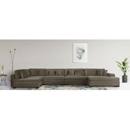 Wohnlandschaft Home Affaire "Skara U-Form", grau (taupe), B:390cm H:86cm T:190cm, 100% Polyester, Sofas, Wohnlandschaft, Lounge-Sofa mit Federkernpolsterung, in vielen Bezugsvarianten