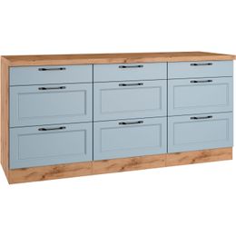 Unterschrank KOCHSTATION "KS-Lana", blau (matt hellblau, wotaneiche), B:180cm H:86cm T:60cm, Holzwerkstoff, MDF, Schr&auml;nke, Unterschrank, Breite 180 cm