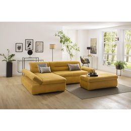Ecksofa Home Affaire "Avesa L-Form", gelb (senf), B:300cm H:80cm T:172cm, 95% Polyester, 5% Polyacryl, Sofas, Ecksofa, Wahlweise mit Armteilvertsellung und Bettfunktion, B/T/H: 300/172/80cm
