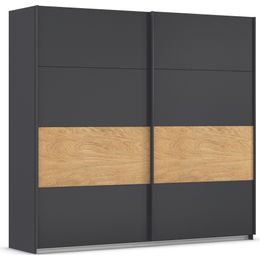 Schwebet&uuml;renschrank Rauch "Kleiderschrank Schrank Garderobe Schlafzimmerschrank MALVA", grau (graumetallic), B:226cm H:210cm T:62cm, Holzwerkstoff, Schr&auml;nke, Schwebet&uuml;renschrank, Bauchbinde abgesetzt in geb&uuml;rstetem Eiche Furnier MADE IN GERMANY