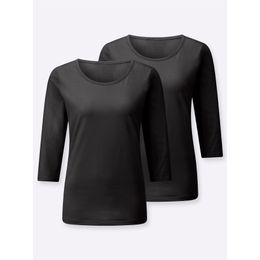 3/4-Arm-Shirt Casual Looks "2er-Pack Shirts", Damen, Gr. 42, schwarz, schwarz, 100% Baumwolle, unifarben, Rundhals, Shirts 3/4-Arm-Shirt
