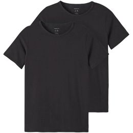 T-Shirt name it "NKMT-SHIRT &ndash; T-Shirt im 2er-Pack mit Rundhals", Jungen, Gr. 134 (140), schwarz, Jersey, Obermaterial: 95% Baumwolle, 5% Elasthan, unifarben, slim fit h&uuml;ftbedeckend, Rundhals, abgesteppte Kante, Shirts T-Shirt, unifarben, casual, slim fit, Jersey, Rundhals