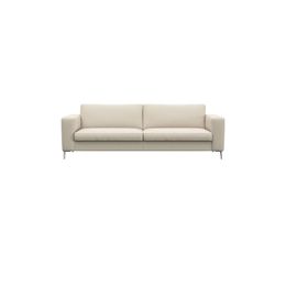 3-Sitzer FLEXLUX "Fiore, super Sitzkomfort durch Kaltschaum im Sitz", wei&szlig; (warm wei&szlig;), B:214cm H:85cm T:92cm, 100% Echteder, Sofas, 3-Sitzer, schmale Armlehnen, F&uuml;&szlig;e Alu