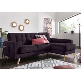 Ecksofa exxpo - SOFA FASHION "Nappa, kompakt und komfortabel, bequem, zeitloses Design, L-Form", lila (purole), B:222cm H:87cm T:156cm, Samtvelours (100% Polyester);Webvelours (100% Polyester), Sofas, Ecksofa, tolle Detailverarbeitung, inkl. Bettfunktion und Bettkasten