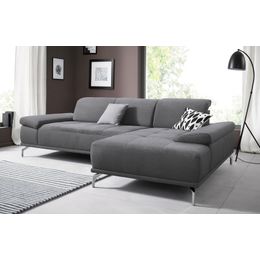 Ecksofa Home Affaire "Caluna", grau, B:269cm H:97cm T:174cm, Flachgewebe Mura: (100% Polyester);Luxus-Microfaser Vintageoptik (100% Polyester);Luxus-Mikrofaser (90% Polyester, 10% Polyamid), Sofas, Ecksofa, Inkl.Sitztiefenverstellung, wahlweise mit Kopf- und Armteilverstellung