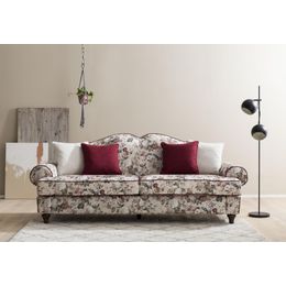 3,5-Sitzer Home Affaire "Lucienne", bunt (amber paradise), B:228cm H:96cm T:90cm, 100% PES, Sofas, 3 5-Sitzer, mit 4 Zierkissen, mit gedrechselten F&uuml;&szlig;en aus Holz