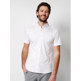 Kurzarmhemd DESOTO "Jerseyhemd Casual Modern Button Down halbarm", Herren, Gr. M, N-Gr, wei&szlig; (solid wei&szlig;), Jersey, Obermaterial: 100% Baumwolle, unifarben, slim fit normal, Rundhals, Raglan&auml;rmel Aufschlag, Hemden Kurzarmhemd, Flexibler Stretch