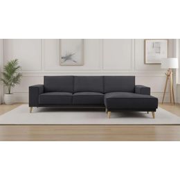 Ecksofa OTTO HOME "Oland Skandi, weicher Chenille-Stoff", dunkelgrau, B:280cm H:85cm T:152cm, 100% Polyester, Sofas, Ecksofa, L-Form, 280 cm, Wellenunterfederung, Skandi-Design, Massivholzf&uuml;&szlig;e