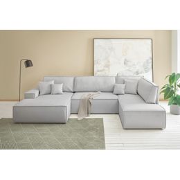 Wohnlandschaft OTTO HOME "FINNLEY U-Form XXL 329 cm - OTTO. Verl&auml;ssliche Qualit&auml;t.", silber, B:329cm H:85cm T:195cm, Bezugstoff 100% PES ;Atmungsaktives Gewebe ;Easy Clean ;Gramatur 340g/ qm +/- 5%, Sofas, Wohnlandschaft, Schlafsofa, Bettkasten, in Boucl&eacute;, Struktur fein und Mega Cord