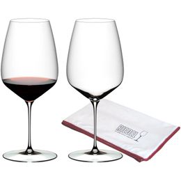 Rotweinglas "Cabernet / Merlot Weingl&auml;ser + Poliertuch Veloce 829 ml 2er Set transparent", bunt (transparent), Glas, RIEDEL THE WINE GLASS COMPANY, Trinkgef&auml;&szlig;e, Rotweinglas