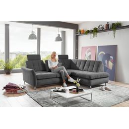 Ecksofa DIE PLANBAR "MP-IN20016 L-Form mit Federkern-Polsterung", grau (anthrazit), B:242cm H:87cm T:116cm, 100% Polyester, Sofas, Ecksofa, wahlweise mit Kopfst&uuml;tzen und Bettfunktion, mit Federkern-Polsterung