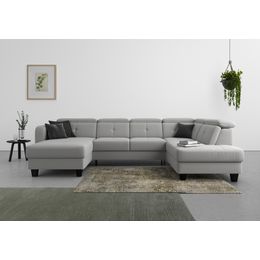 Sit & More Wohnlandschaft SIT & MORE "Belluci U-Form", grau, B:321cm H:85cm T:195cm, Sofas, Wohnlandschaft, Kopfteilverstellung und Federkern, wahlweise mit Bettfunktion
