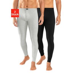H.I.S. Lange Unterhose H.I.S, Herren, Gr. XXL, 2 Stk., grau (grau, meliert, schwarz), Jersey, Obermaterial: 95% Baumwolle, 5% Elasthan, unifarben, k&ouml;rpernah, Unterhosen Lange Unterhose, mit B&uuml;ndchen am Bein