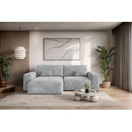 Ecksofa OTTO HOME "MATTS Schlafsofa mit Bettkasten, Ma&szlig;e B/T/H: 265/159/89 cm", grau (hellgrau), B:265cm H:89cm T:159cm, 100% Polyester, Sofas, Ecksofa, L-Form mit Recamiere rechts oder links, hoher Sitzkomfort