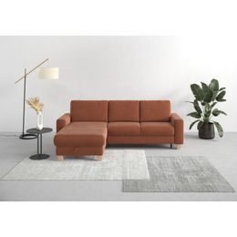 Ecksofa Home Affaire "Summer L-Form", rosa (kupfer), B:249cm H:91cm T:164cm, 95% Polyester, 5% Polyamid, Sofas, Ecksofa, mit Recamiere, mit oder ohne Bettfunktion und Bettkasten, Cord-Bezug