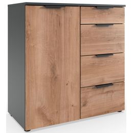 Kombikommode wimex "Level by fresh to go", schwarz (front plankeneiche nachbildung, korpus graphit), B:81cm H:84cm T:41cm, Holzwerkstoff, Sideboards, Kombikommode, 1-t&uuml;rig mit 4 Schubladen, soft-close Funktion, 81cm breit, 84cm hoch