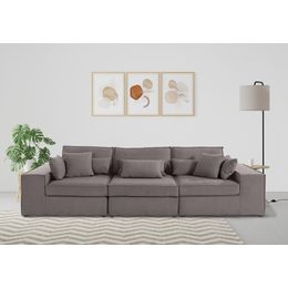 3-Sitzer OTTO HOME "Florid", grau (taupe), B:280cm H:75cm T:100cm, Baumwollmix (60% Baumwolle/40% Leinen);Struktur fein (100% Polyester);Samtoptik (100% Polyester);Samtvelours (100% Polyester);Struktur (100% Polyester);Struktur recycelt (100% recyceltes Polyester), Sofas, 3-Sitzer, 3 Teile, bestehend aus Modulen, viele Bezugsqualit&auml;ten, auch in Cord