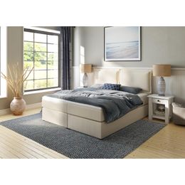 Boxspringbett Home Affaire "Lysann", beige, B:187cm L:215cm, Komplettbetten, Boxspringbett, 5fach verstellbares Kopfteil, in 4 Breiten, 3 Matratzenarten