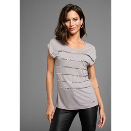T-Shirt Laura Scott, Damen, Gr. 42, grau, Single Jersey, Obermaterial: 95% Viskose, 5% Elasthan, Glitzerstreifen, gestreift, unifarben, figurumspielend h&uuml;ftlang, Rundhals, angeschnitten, Shirts T-Shirt, figurumspielende Passform, Rundhalsausschnitt, Topseller