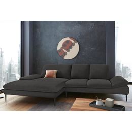 Ecksofa W.Schillig "enjoy&MORE, Designsofa, elegant und bequem, L-Form", grau (anthrazit r66), B:310cm H:87cm T:185cm, Chenille-Flachgewebe R66 (85% Polyester, 15% Nylon);Longlife Xtra-Leder Z59: Glattleder mit modischer Pr&auml;gung. Hautst&auml;rke 0, 9 - 1, 1 mm;Stoff S37 (100% Polyester), Sofas, Ecksofa, Sitztiefenverstellung, F&uuml;&szlig;e schwarz pulverbeschichtet, Breite 310 cm