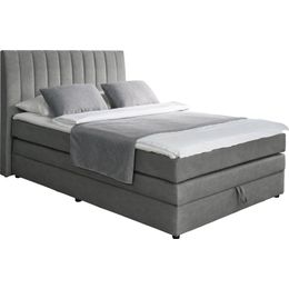 Boxspringbett Alina "Marvin", grau (grau tra 19), B:151cm L:212cm, Feinstruktur TRA (100% Polyester), Komplettbetten, Boxspringbett, inklusive Bettkasten und Topper, in diversen Ausf&uuml;hrungen