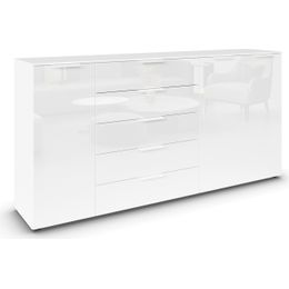 Kombikommode Rauch "Kommode T&uuml;rkommode Sideboard Kombikommode FLIPP mit Glasfront", wei&szlig; (alpinwei&szlig;, glas kristallwei&szlig;), B:200cm H:100cm T:42cm, Holzwerkstoff, Sideboards, Kombikommode, 3-t&uuml;rig mit 5 Schubladen und Soft-Close-Funktion sowie Glasfront