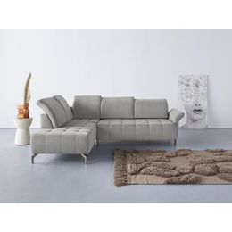 Ecksofa Home Affaire "Fresh L-Form", grau (hellgrau), B:260cm H:79cm T:220cm, 100% Polyester, Sofas, Ecksofa, Federkern, wahlweise Kopfteilverstellung und motorischer Vorziehsitz