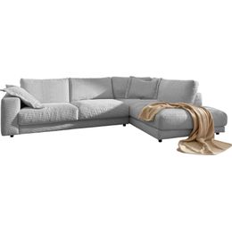 Ecksofa Home Affaire "Enisa XXL B/T/H: 325/224/85 cm L-Form", grau (hellgrau), B:325cm, Cord (88% Polyester / 12% Polyacryl), Sofas, Ecksofa, Kuschelig, gem&uuml;tlich, in 5 Farben, Bezug in Cord, mit 2 Zierkissen