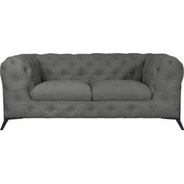 Chesterfield-Sofa Home Affaire "Amaury", grau, B:185cm H:75cm T:99cm, Struktur (100% Polyester9;Samtoptik (100% Polyester), Sofas, Chesterfield-Sofa, aufw&auml;ndige Knopfheftung, moderne Chesterfield Optik, Fu&szlig;farbe w&auml;hlbar