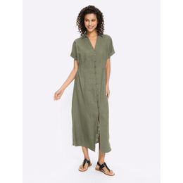 Sommerkleid Heine "Kleid", Damen, Gr. 48, Normalgr&ouml;&szlig;en, khaki, 55% Leinen, 45% Viskose, unifarben, lang, V-Ausschnitt, Kleider Sommerkleid