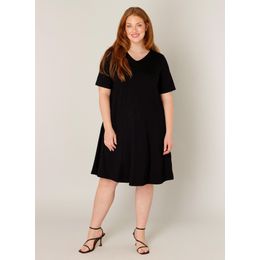 Shirtkleid Base Level Curvy "Abernathy", Damen, Gr. 52, N-Gr, schwarz, Jersey, Obermaterial: 94% Viskose, 6% Elasthan, unifarben, Basic, figurumspielend, V-Ausschnitt, abnehmbar, Kleider Shirtkleid, Sommerkleid In leicht ausgestellter Form