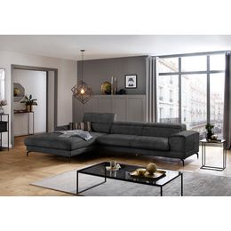 Ecksofa W.Schillig "piedroo, Designsofa mit tollem Sitzkomfort, bequem, L-Form", grau (anthrazit s37), B:343cm H:70cm T:193cm, Stoff S37 (100% Polyester): Luxus-Microfaser in Lederoptik, Sofas, Ecksofa, Kopfteilverstellung, wahlweise mit Sitztiefenverstellung, Breite 343cm