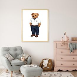 Bild mit Rahmen queence "Vintage Polo Club Teddy B&auml;r", farbe rahmen: beige, farbe bild(er): blau, B:50cm H:70cm T:1,5cm, Acrylglas, Holzrahmen, Bilder, Bild mit Rahmen, HD Premium Poster-Druck inkl. Echtholzrahmen in beige