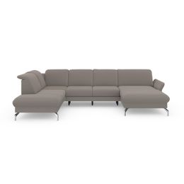 Sit & More Wohnlandschaft SIT & MORE "Fashion U-Form", braun (latte), B:338cm H:84cm T:207cm, Sofas, Wohnlandschaft, wahlweise mit Kopfteilverstellung, Vorziehsitz, motorisch, Nickelf&uuml;&szlig;e