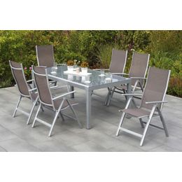 Garten-Essgruppe Merxx "Carrara", grau (silber, taupe), Polyester, Aluminium, Polyester, Sitzm&ouml;bel-Sets, Garten-Essgruppe