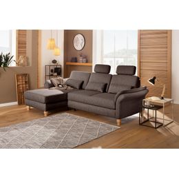 Ecksofa Home Affaire "Palace L-Form", braun, B:266cm H:89cm T:164cm, Struktur fein (100% Polyester);Struktur (100% Polyester);Luxus-Microfaser Lederoptik (100% Polyester), Sofas, Ecksofa, incl. Sitztiefenverstellung, wahlweise mit Bettfunktion und Stauraum