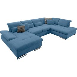 Wohnlandschaft "SO 4100 komfortable Federkernunterfederung, inkl. Kopfteilverstellung", blau (hellblau 1695), B:365cm H:80cm T:225cm, SET ONE BY Musterring, Sofas, Wohnlandschaft, wahlweise Bettfunktion und Sitztiefenverstellung, U-Form
