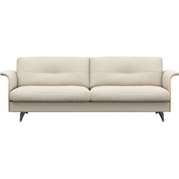 3-Sitzer FLEXLUX "Glow Designsofa, bequem und komfortabel durch hochwertigen Sitzaufbau", wei&szlig; (warm wei&szlig;), B:224cm H:81cm T:91cm, 100% Echteder, Sofas, 3-Sitzer, Skandinavisches Design, hochwertige Verarbeitung, Armlehne walnuss