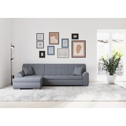 Ecksofa DOMO collection "Treviso viele Bez&uuml;ge, auch in Cord, L-Form, B/T/H: 267/80/83 cm", grau (steel), B:267cm H:83cm T:178cm, 95% Polyester, 5% Nylon, Sofas, Ecksofa, mit Bettfunktion, inkl. Zierkissen, Unser Dauertiefpreis