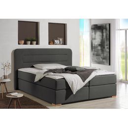 Boxspringbett Home Affaire "Manchester", grau (anthrazit), B:220cm L:208cm, Strukturstoff-Bezug (100% Polyester), Komplettbetten, Boxspringbett, 5 Breiten, 3 Ausf&uuml;hrungen, 2 H&auml;rtegraden, Topper, Steppung
