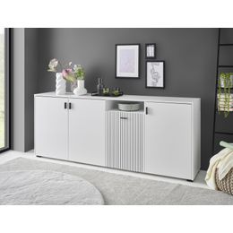 Sideboard Home Affaire "Hudson", schwarz-wei&szlig; (wei&szlig;, schwarz), B:200cm H:80cm T:42cm, Holzwerkstoff, Sideboards, Sideboard, in moderner Trendfarbe, Griffe aus Metall (Schwarz), Breite 200 cm