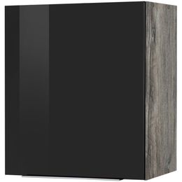 H&auml;ngeschrank KOCHSTATION "KS-Brindisi", schwarz (schwarz hochglanz, eiche vintage), B:50cm H:57cm T:34cm, Holzwerkstoff, MDF, Schr&auml;nke, H&auml;ngeschrank, 50 cm breit, 1 T&uuml;r