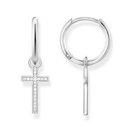Paar Creolen Thomas Sabo "Kreuz", bunt (silberfarben, wei&szlig;, kristallwei&szlig;), Ohrringe, Damen, Silber 925 (recycelt), Paar Creolen, mit Zirkonia (synth.) - Einh&auml;nger abnehmbar