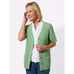 Ajourstrickjacke Classic Basics, Damen, Gr. 48, apfel, ecru, meliert, 53% Polyacryl, 47% Baumwolle, meliert, unifarben, Strickjacken Ajourstrickjacke